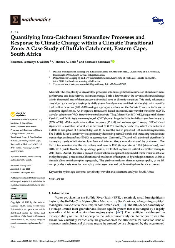 (PDF) Quantifying Intra-Catchment Streamflow Processes and Response to Climate Change within a ...