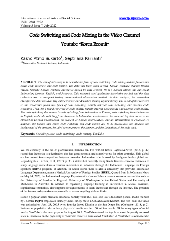 (PDF) Code Switching and Code Mixing In the Video Channel