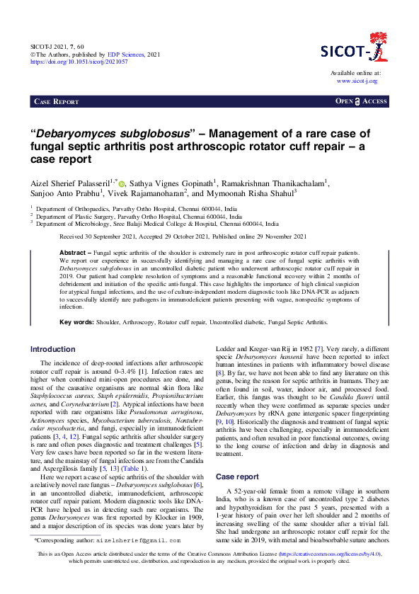 (PDF) “Debaryomyces subglobosus” – Management of a rare case of fungal ...