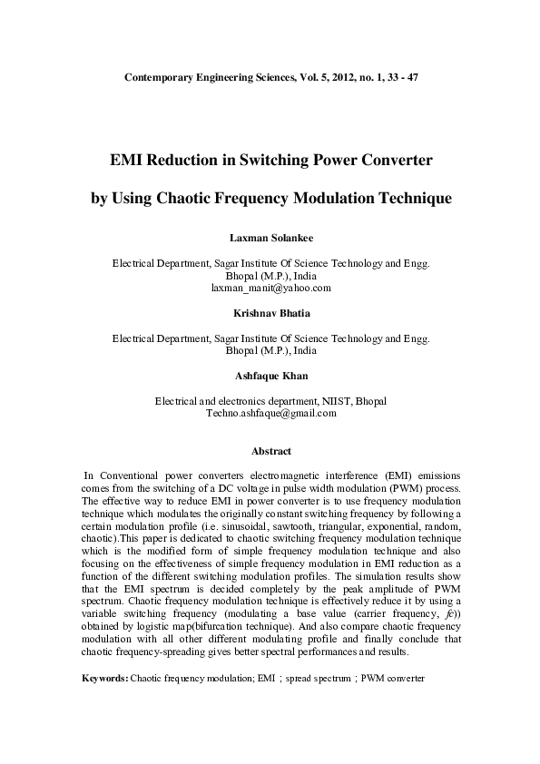 (PDF) EMI Reduction in Switching Power Converter by Using Chaotic ...
