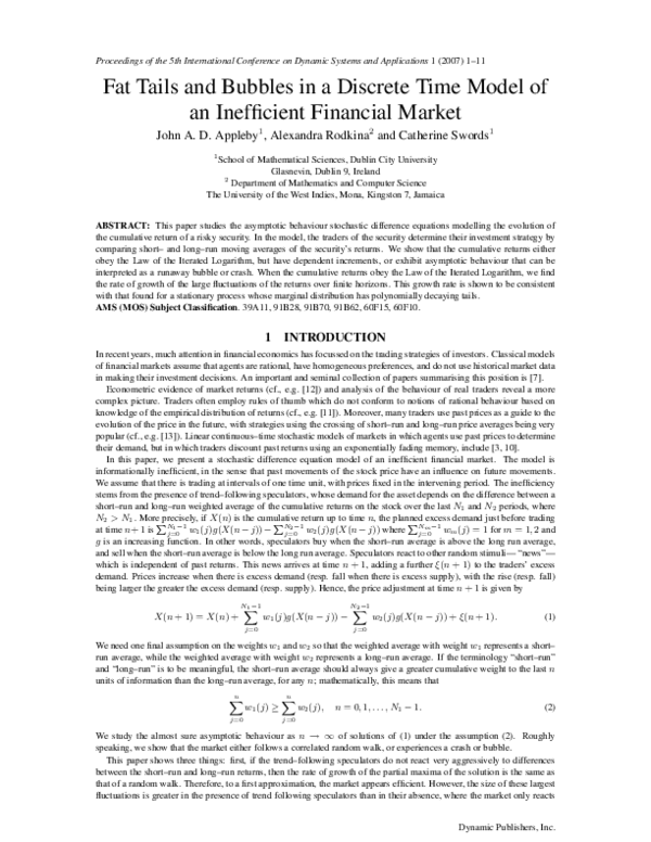 (PDF) Fat Tails and Bubbles in a Discrete Time Model of an Inefficient ...