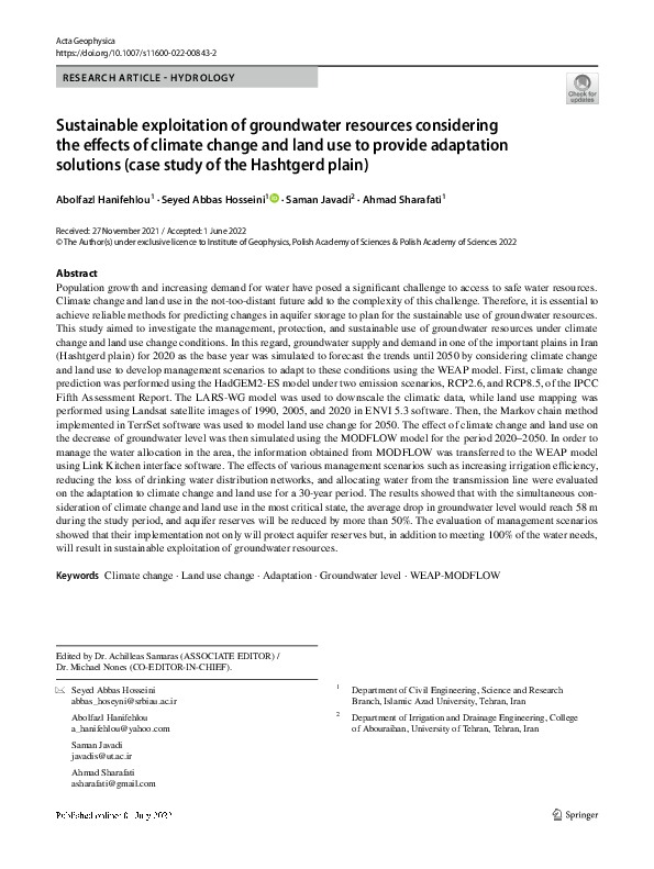 (PDF) Sustainable exploitation of groundwater resources considering the ...
