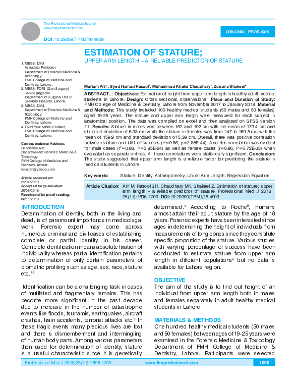 (PDF) Estimation of Stature