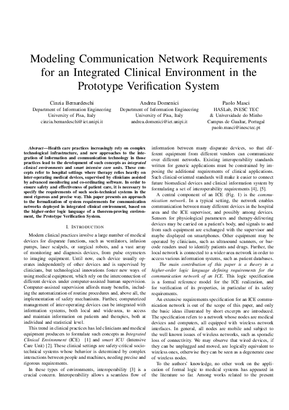(PDF) Modeling communication network requirements for an integrated clinical environment in the ...