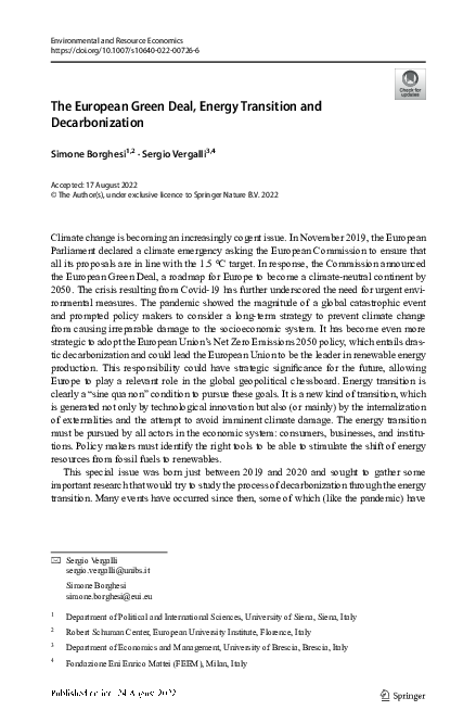 (PDF) The European Green Deal, Energy Transition and Decarbonization