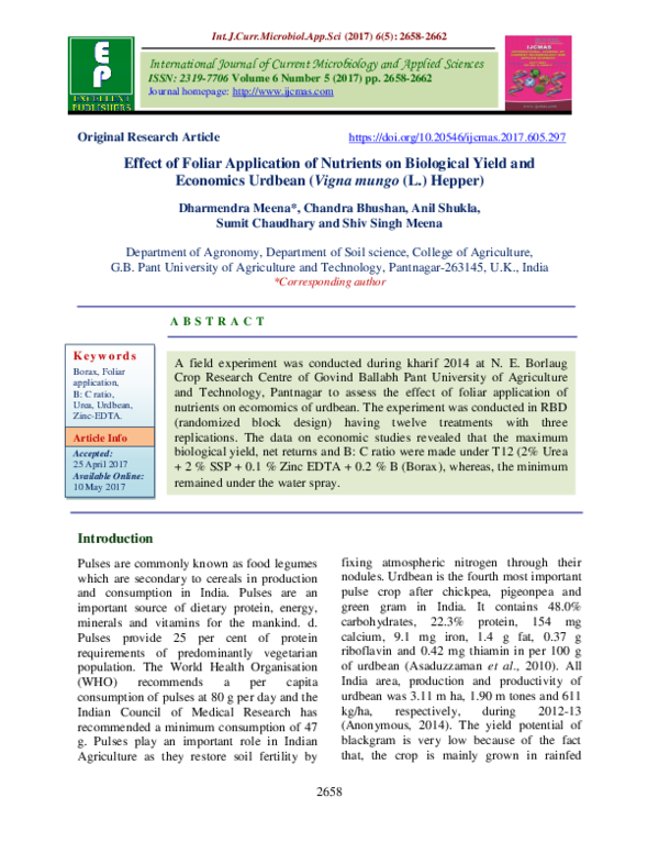 Pdf Effect Of Foliar Application Of Nutrients On Biological Yield And