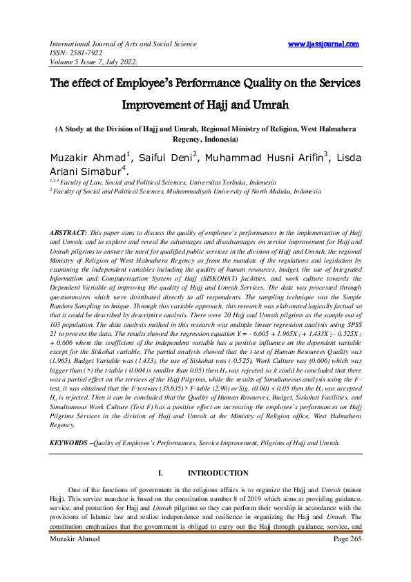 (PDF) The effect of Employee's Performance Quality on the Services ...