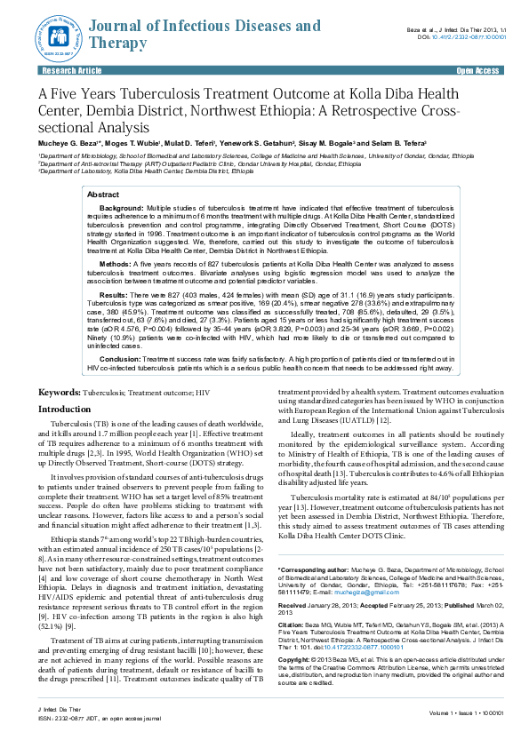 (PDF) A Five Years Tuberculosis Treatment Outcome at Kolla Diba Health ...