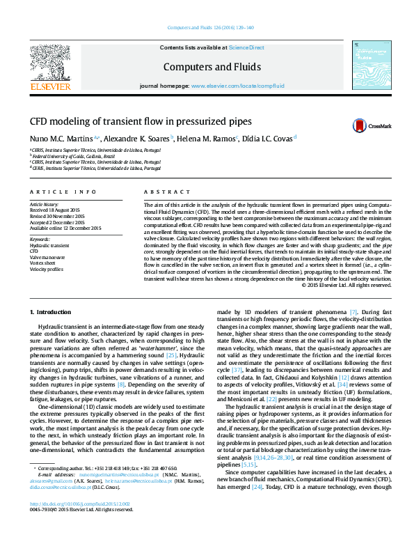 (PDF) CFD modeling of transient flow in pressurized pipes