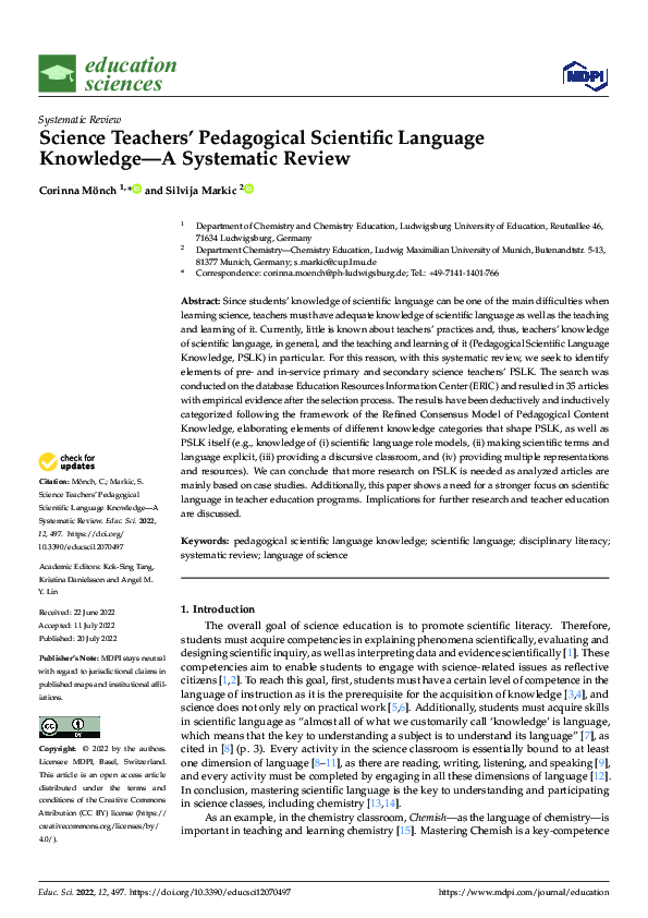 (PDF) Science Teachers' Pedagogical Scientific Language Knowledge-A ...