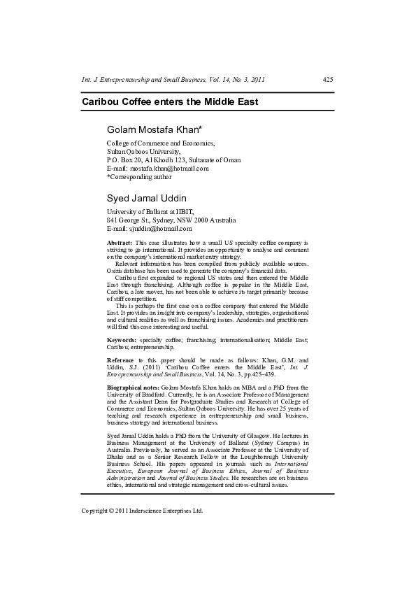 Pdf Caribou Coffee Enters The Middle East