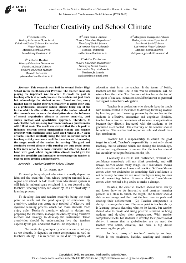 (PDF) Teacher Creativity and School Climate | Ruth Umbase - Academia.edu