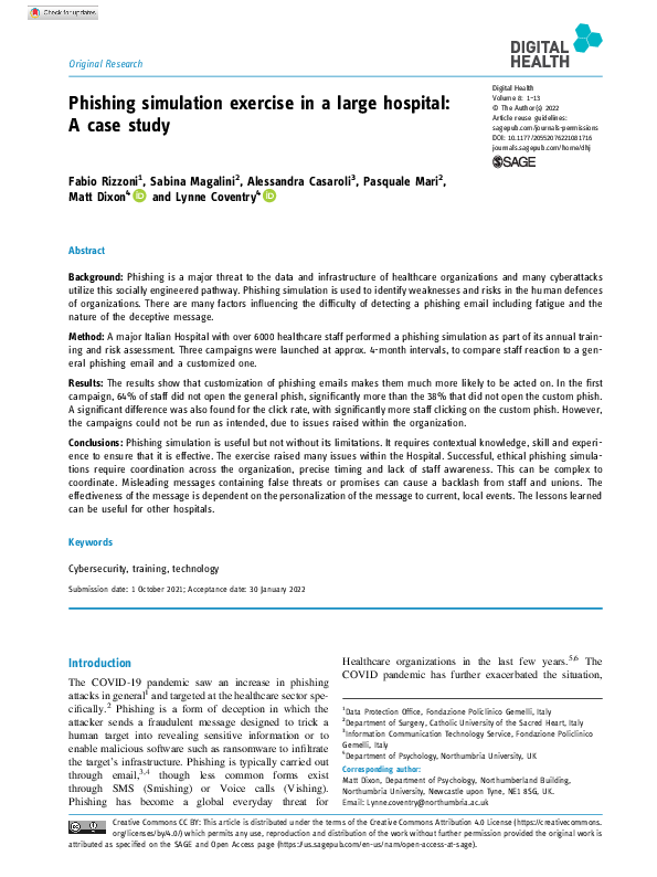 (PDF) Phishing simulation exercise in a large hospital: A case study ...