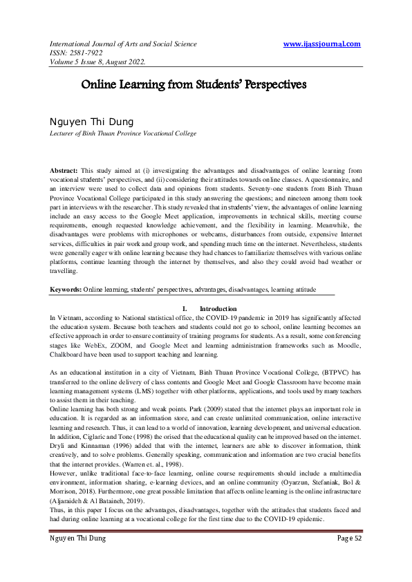 (PDF) Online Learning from Students' Perspectives