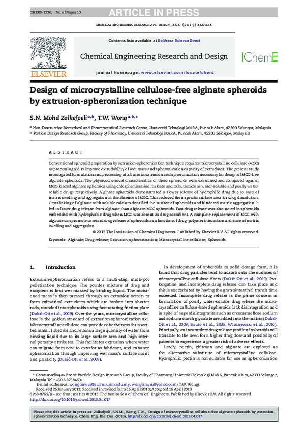 Pdf Design Of Microcrystalline Cellulose Free Alginate Spheroids By