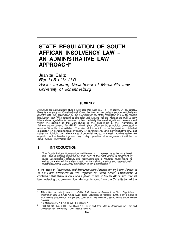 (PDF) State Regulation of South African Insolvency Law – an ...