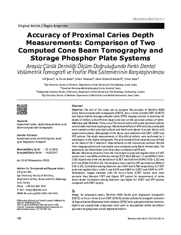 Pdf Accuracy Of Proximal Caries Depth Measurements Comparison Of Two Computed Cone Beam