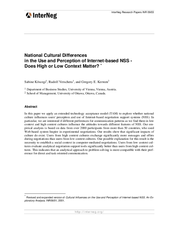 (PDF) National Cultural Differences in the Use and Perception of ...