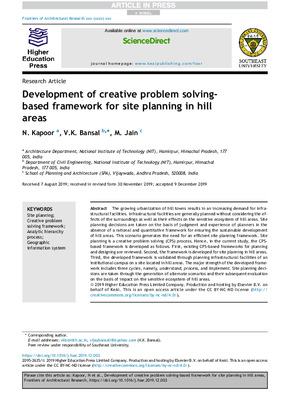 Development of creative problem solving-based framework for site ...
