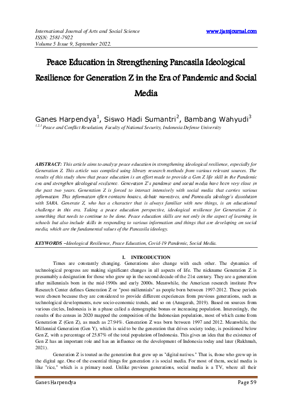 (PDF) Peace Education in Strengthening Pancasila Ideological Resilience ...