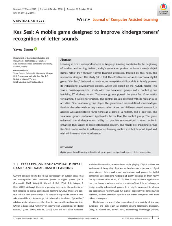 (PDF) Kes Sesi: A mobile game designed to improve kindergarteners ...