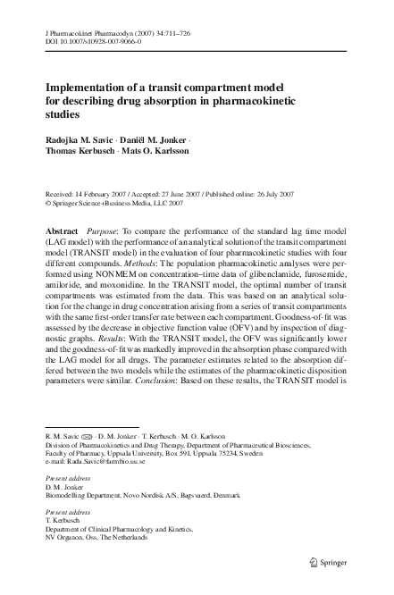 (PDF) Implementation of a transit compartment model for describing drug ...
