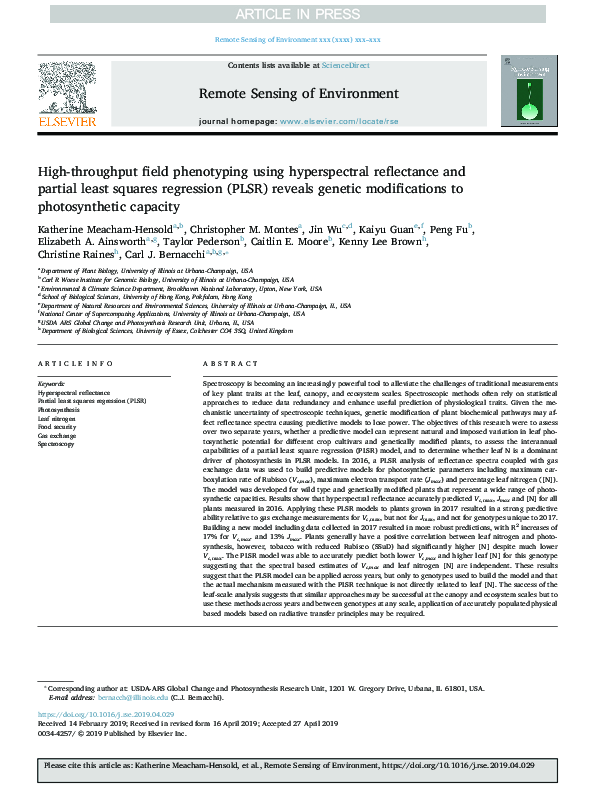 (PDF) High-throughput field phenotyping using hyperspectral reflectance and partial least ...