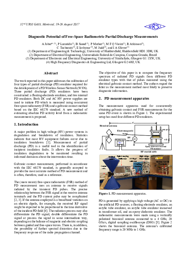 (PDF) Diagnostic potential of free-space radiometric partial discharge measurements