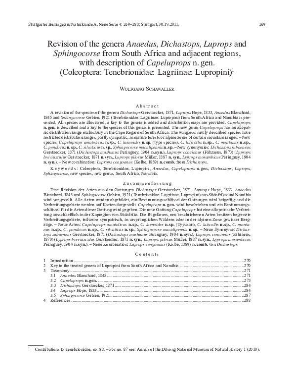 (PDF) Revision of the genera Anaedus, Dichastops, Luprops and ...