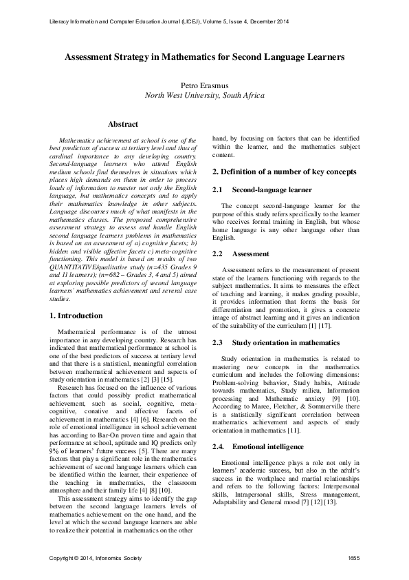 (PDF) Assessment Strategy in Mathematics for Second Language Learners