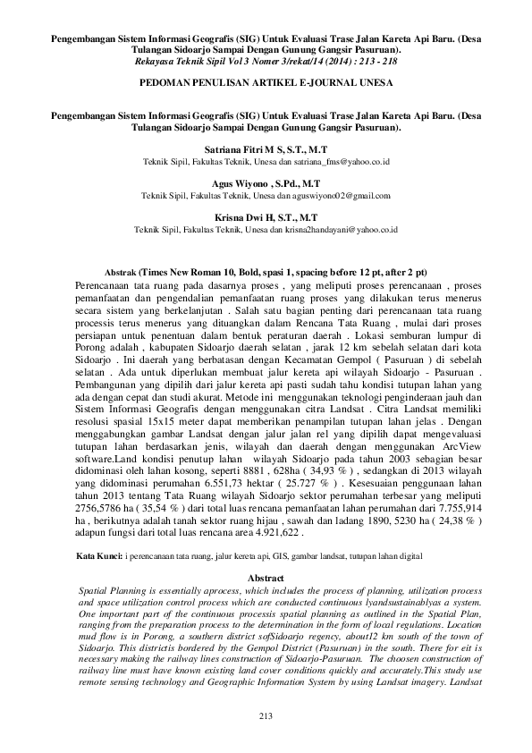 (PDF) Pengembangan Sistem Informasi Geografis (SIG) PEDOMAN PENULISAN ARTIKEL E-JOURNAL UNESA
