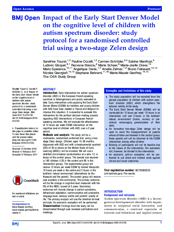 (PDF) Impact of the Early Start Denver Model on the cognitive level of ...