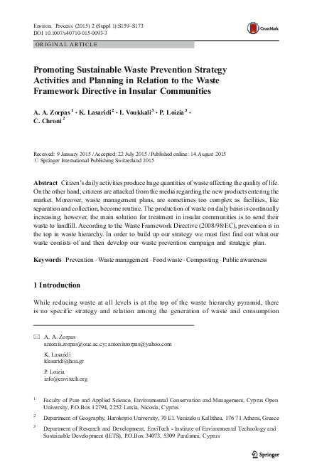 (PDF) Promoting Sustainable Waste Prevention Strategy Activities and ...