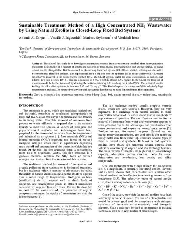 (PDF) Sustainable Treatment Method of a High Concentrated NH3 ...