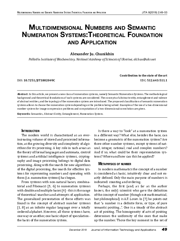 (PDF) Multidimensional Numbers and Semantic Numeration Systems:Theoretical Foundation and ...