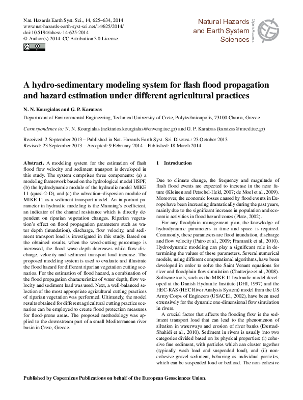 (PDF) A hydro-sedimentary modeling system for flash flood propagation and hazard estimation ...