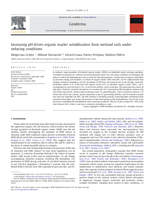 (PDF) Increasing pH drives organic matter solubilization from wetland ...