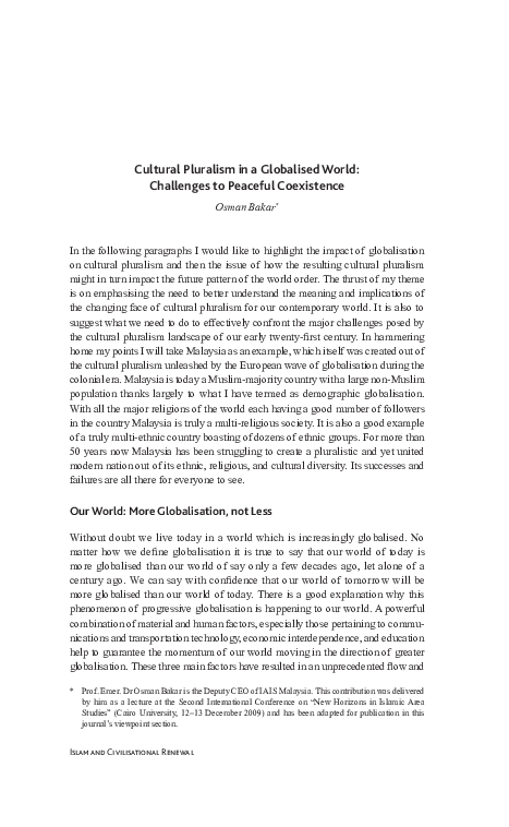 (PDF) Cultural Pluralism in a Globalised World: Challenges to Peaceful ...