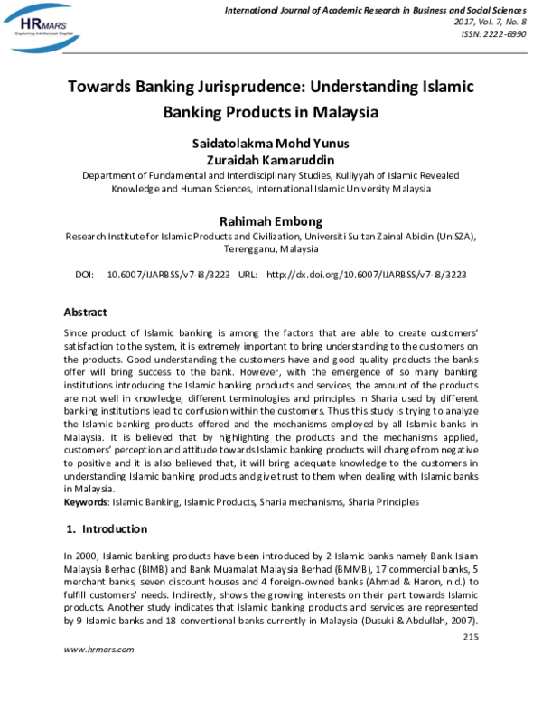 (PDF) Towards Banking Jurisprudence: Understanding Islamic Banking Products in Malaysia