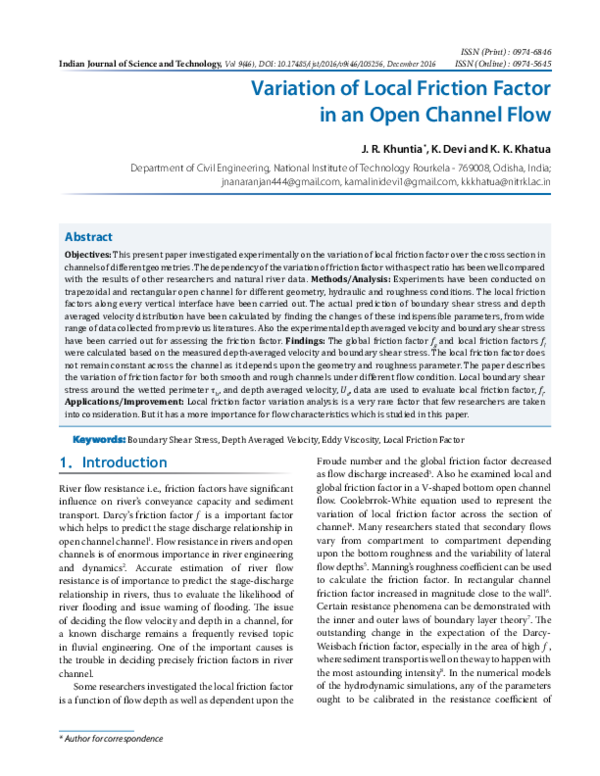 (PDF) Variation of Local Friction Factor in an Open Channel Flow (PDF) Variation of Local Friction Factor in an Open Channel Flow
