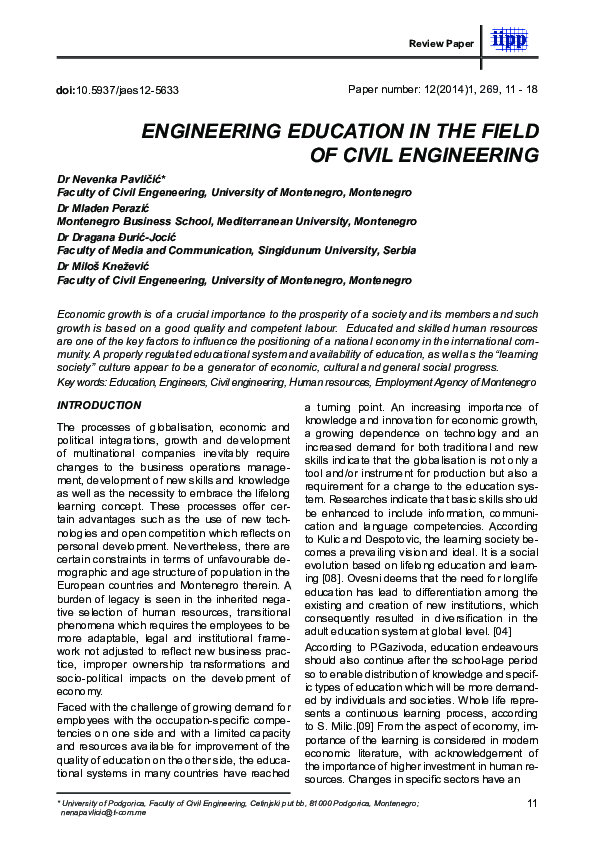 (PDF) Engineering education in the field of civil engineering