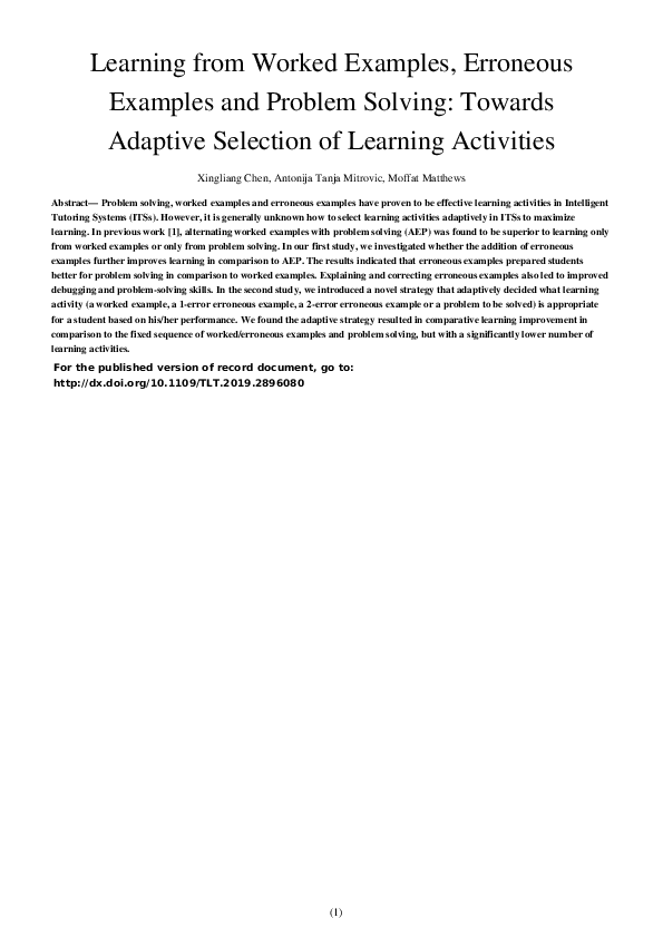 (PDF) Learning From Worked Examples, Erroneous Examples, and Problem ...