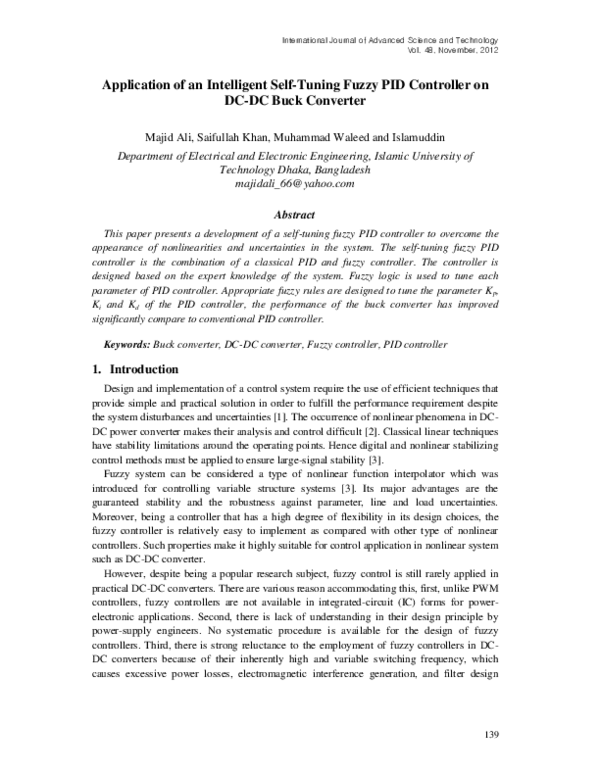 (PDF) Application of an Intelligent Self-Tuning Fuzzy PID Controller on DC-DC Buck Converter