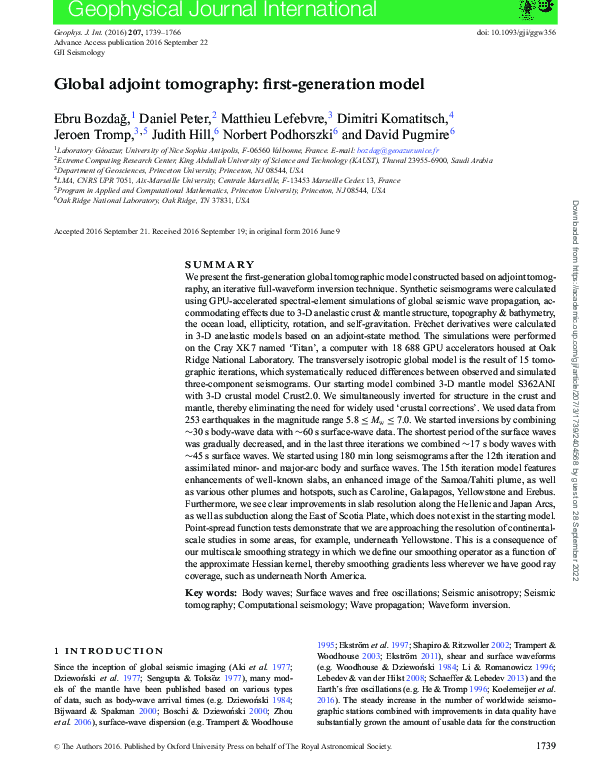 (PDF) Global adjoint tomography: first-generation model | Ebru Bozdag ...