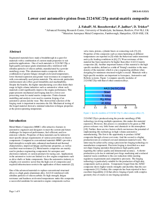 (PDF) Lower Cost Automotive Piston from 2124/SiC/25p Metal-Matrix Composite