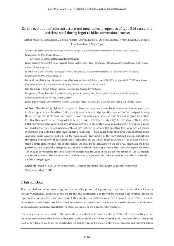 (PDF) On the evolution of microstructure and mechanical properties of type 316 austenitic ...