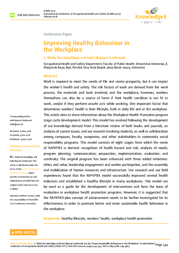 (PDF) Improving Healthy Behaviour in the Workplace
