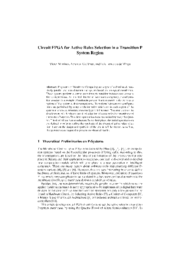 Pdf Circuit Fpga For Active Rules Selection In A Transition P System Region Víctor Martínez
