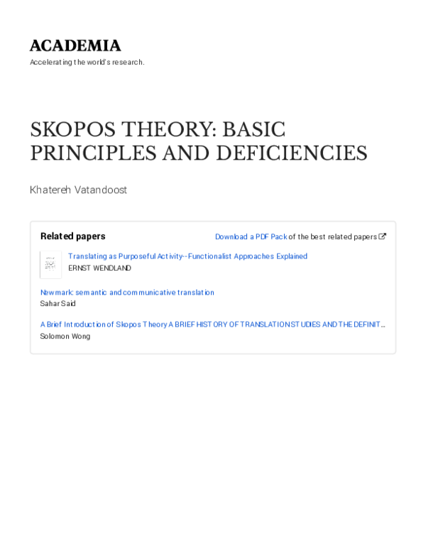 (PDF) Basic principles of skopos theory with cover page v