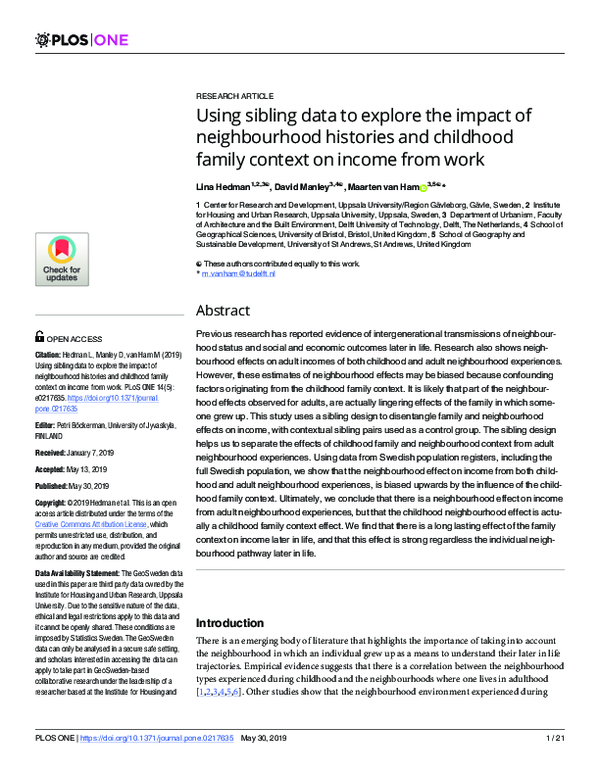 (PDF) Using sibling data to explore the impact of neighbourhood ...
